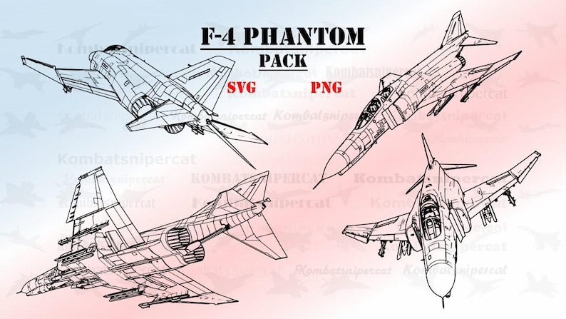 F-4 Phantom Aircraft Pack (SVG & PNG Formats) Digital Military Vehicle ...