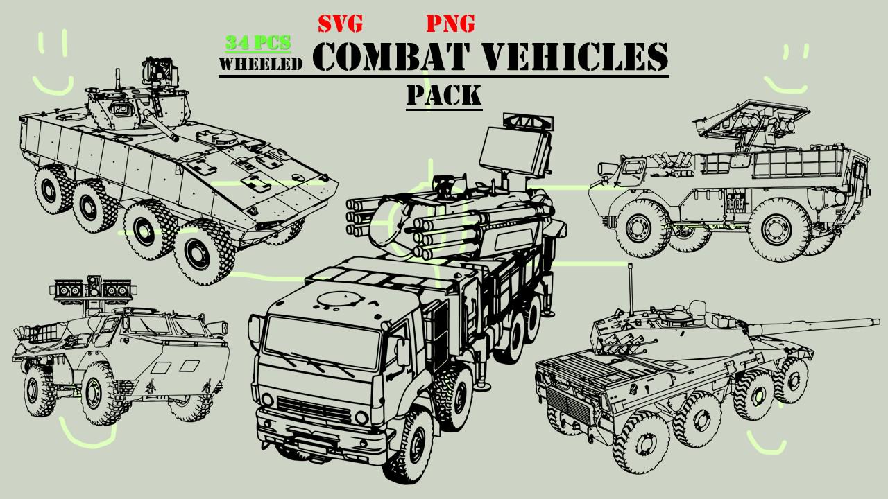 Combat Vehicles Pack (SVG & PNG Formats) Digital Military Vehicle ...
