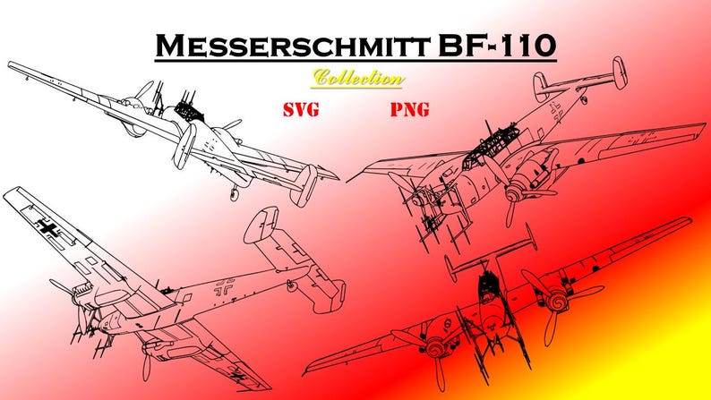 Messerschmitt BF-110 Aircraft Collection (SVG & PNG Formats) Digital ...