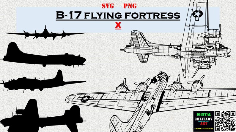 B-17 Flying Fortress SVG & PNG Formats. EXTRA Pack. Digital Military ...