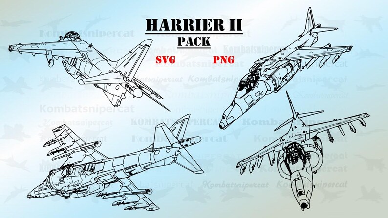 Harrier II Aircraft Pack (SVG & PNG Formats) Digital Military Drawings ...