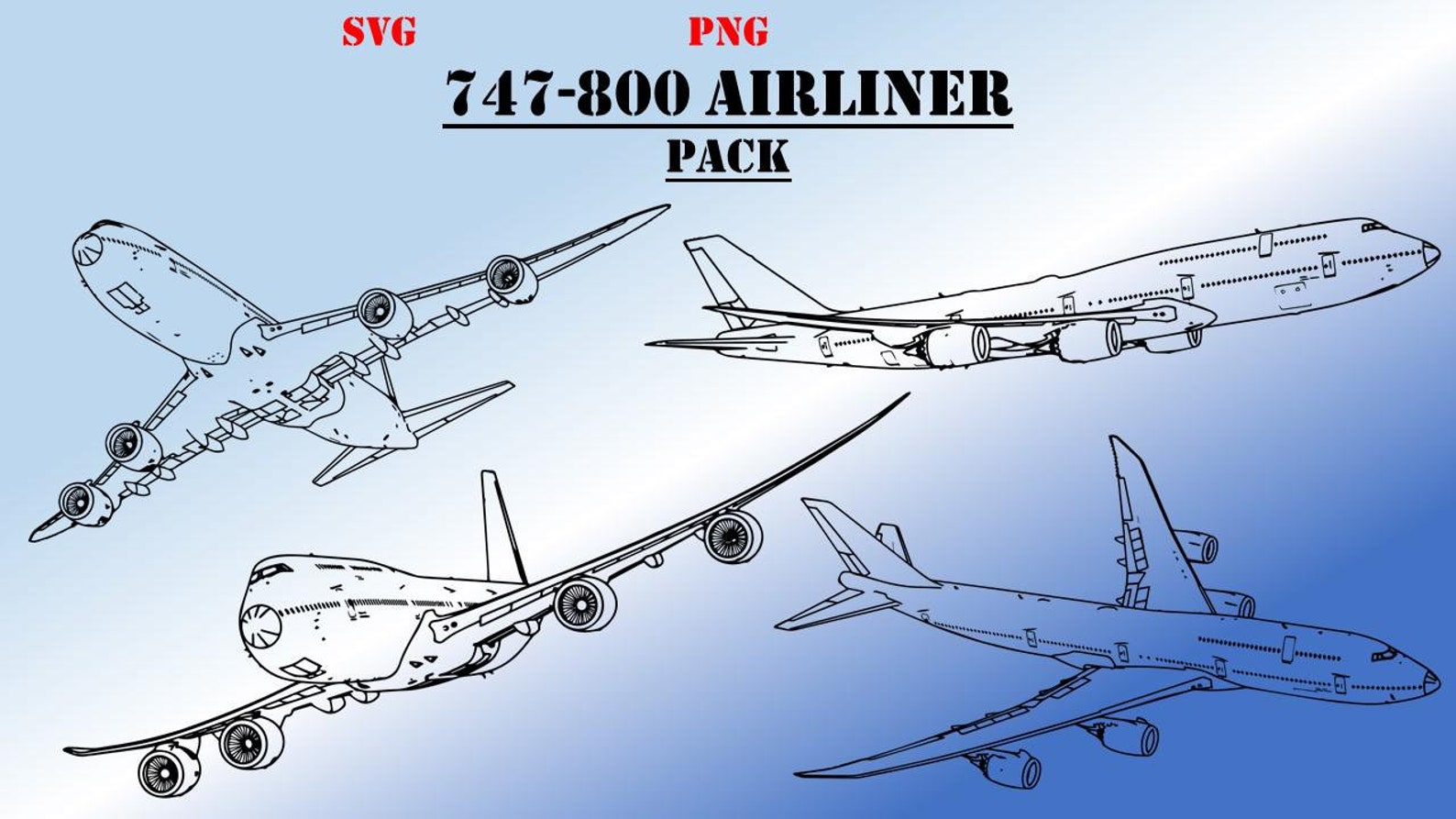 747-800 Airliner Aircraft Pack (SVG & PNG Formats) Digital Civilian ...