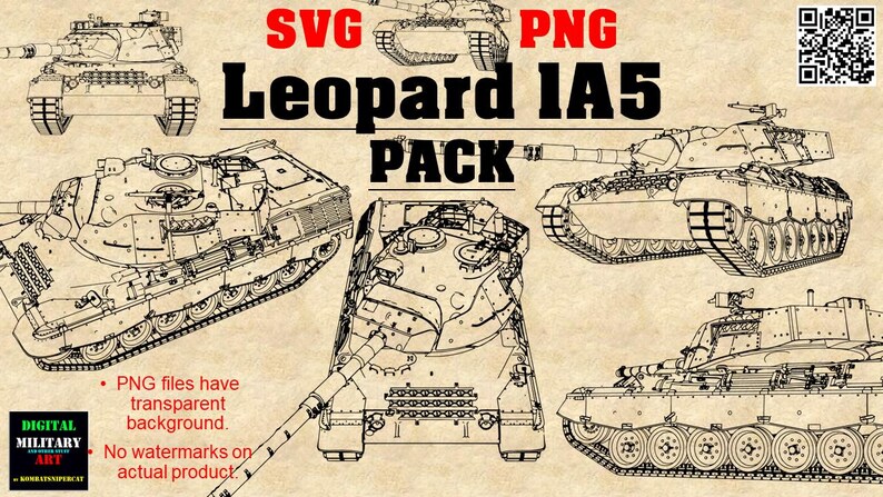 Leopard 1A5 Tank Pack (SVG & PNG Formats) Digital Military Drawings ...