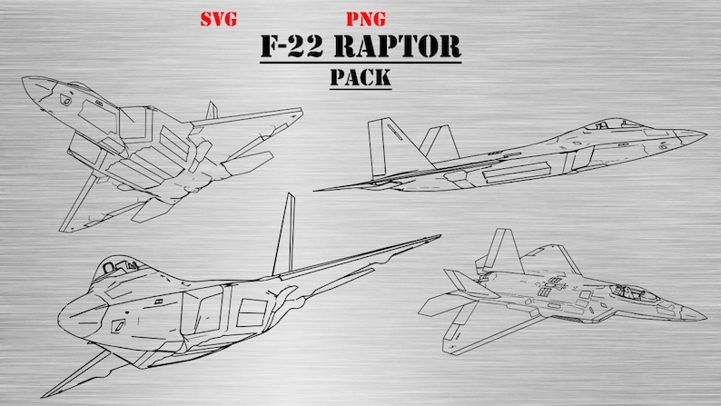 F-22 Raptor Aircraft Pack (SVG & PNG Formats) Digital Military Drawings ...