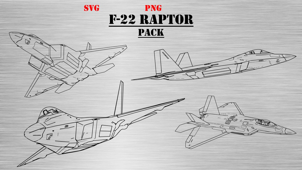 F-22 Raptor Aircraft Pack (SVG & PNG Formats) Digital Military Drawings ...