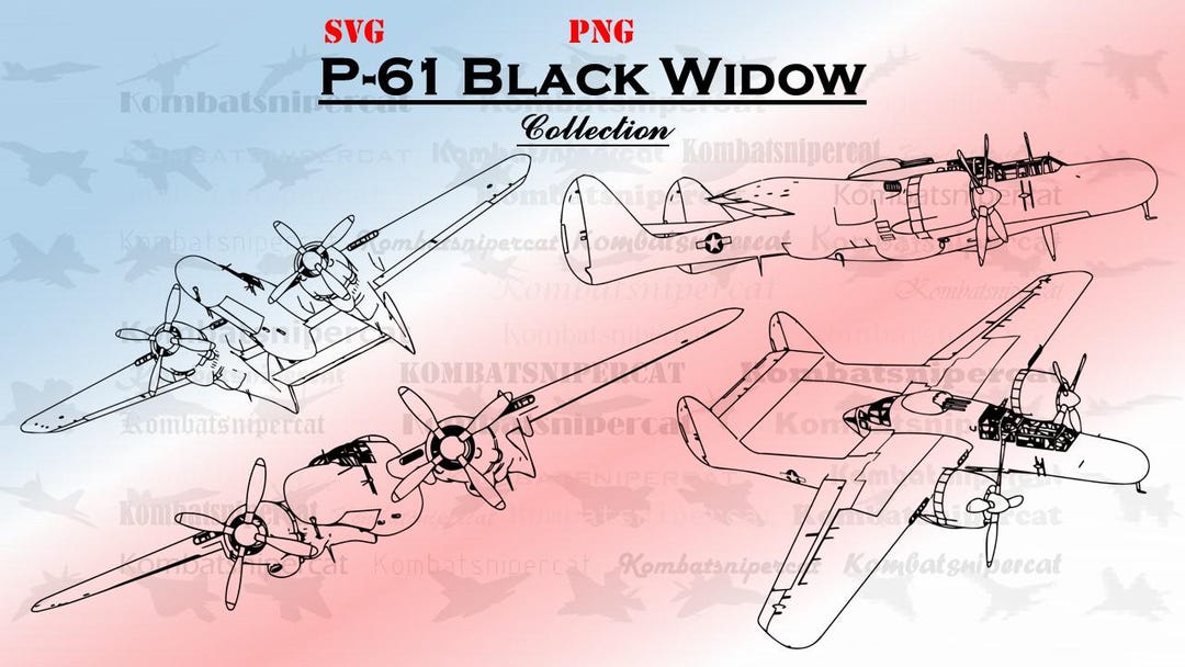 P-61 Black Widow Aircraft Collection (SVG & PNG Formats) Digital Military Drawings. Ten (10 ...