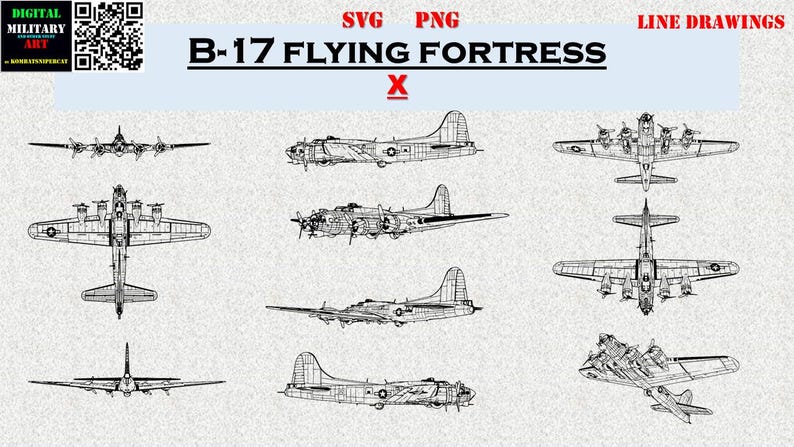 B-17 Flying Fortress SVG & PNG Formats. EXTRA Pack. Digital Military ...