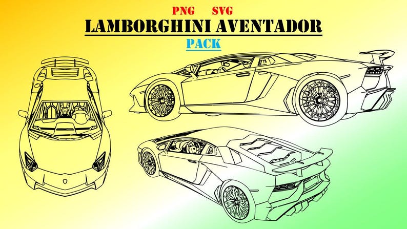 Lamborghini Aventador Pack SVG & PNG Formats Digital Vehicle Drawings ...