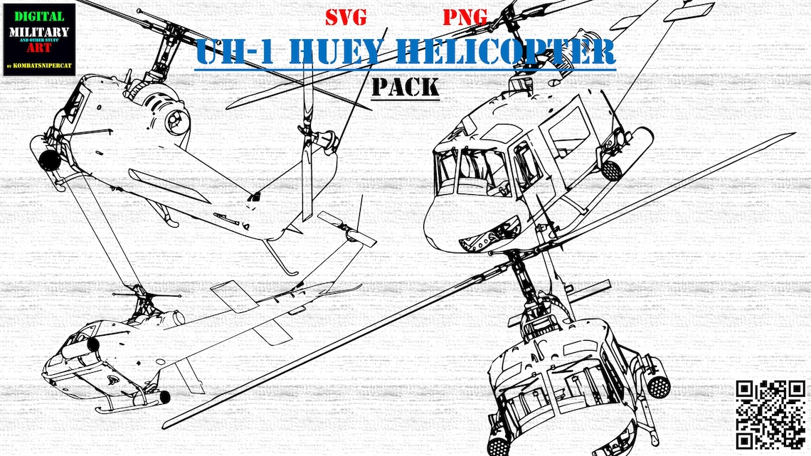 UH-1 "huey" Helicopter Pack (SVG & PNG Formats) Digital Military ...