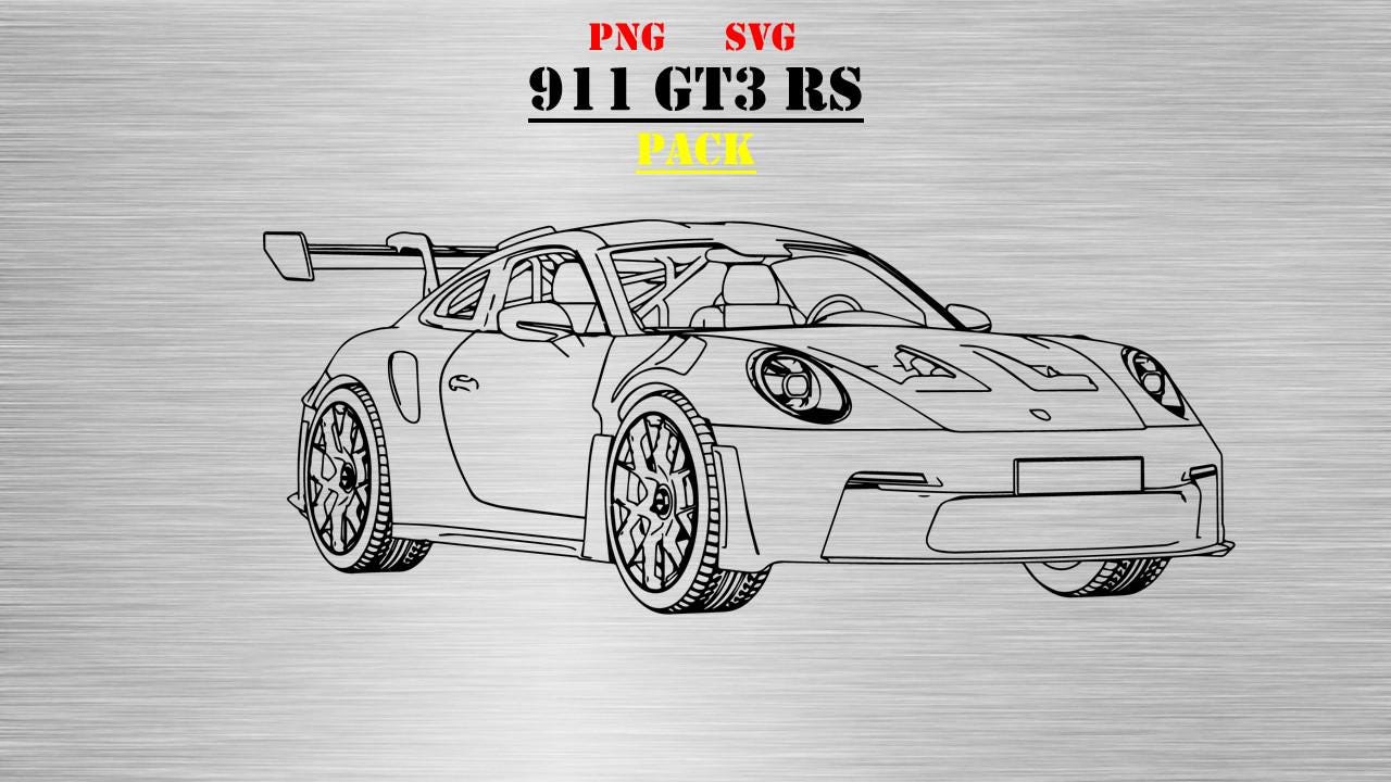 911 GT3 Pack SVG & PNG Formats Digital Vehicle Drawings. Ten 10 Line ...