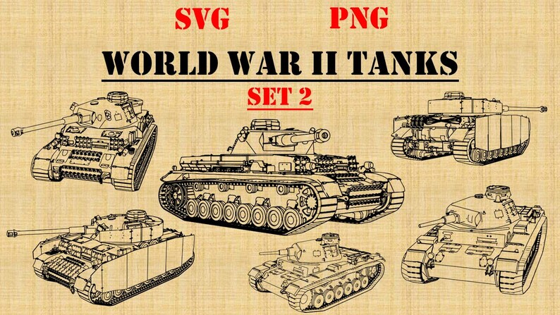 World War 2 Tanks Set 2 (SVG & PNG Formats) Digital Military Vehicle ...
