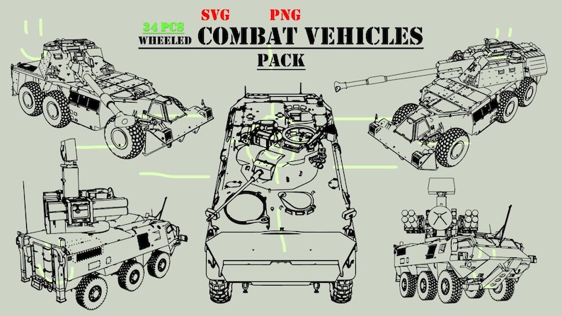 Combat Vehicles Pack (SVG & PNG Formats) Digital Military Vehicle ...