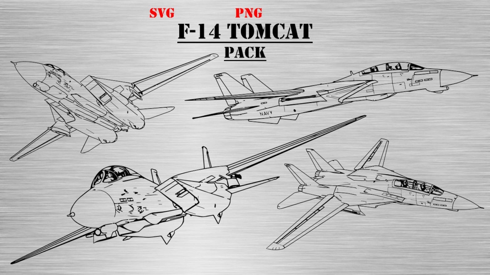 F-14 Tomcat Aircraft Pack (SVG & PNG Formats) Digital Military Drawings ...
