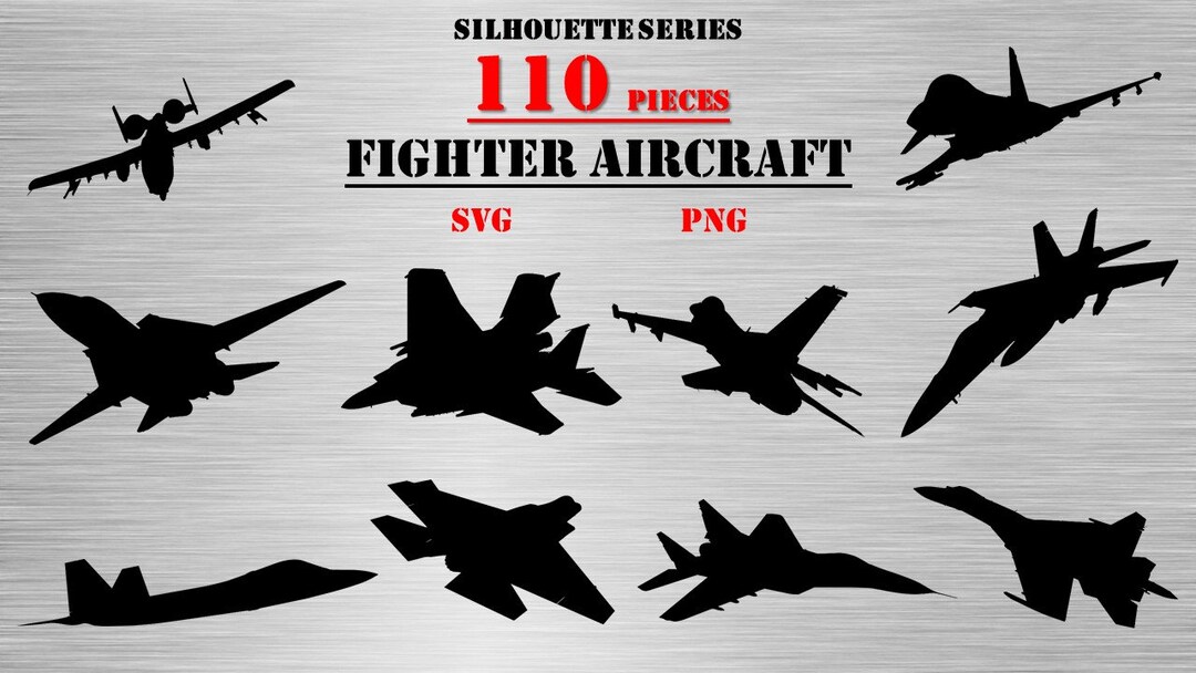Fighter Aircraft Silhouette Series (SVG & PNG Formats) Digital Military ...