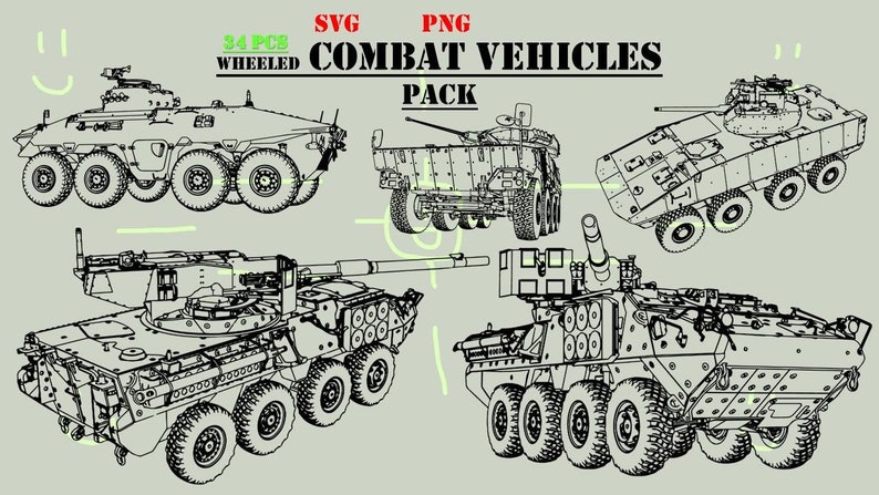 Combat Vehicles Pack (SVG & PNG Formats) Digital Military Vehicle ...