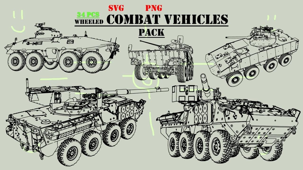 Combat Vehicles Pack (SVG & PNG Formats) Digital Military Vehicle ...