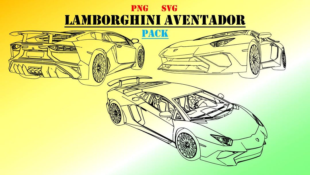 Lamborghini Aventador Pack SVG & PNG Formats Digital Vehicle Drawings ...