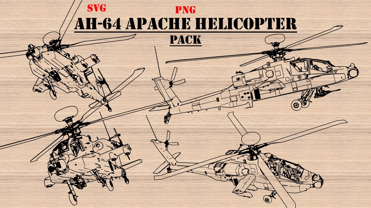 AH-64 Apache Helicopter Pack (SVG & PNG Formats) Digital Military ...