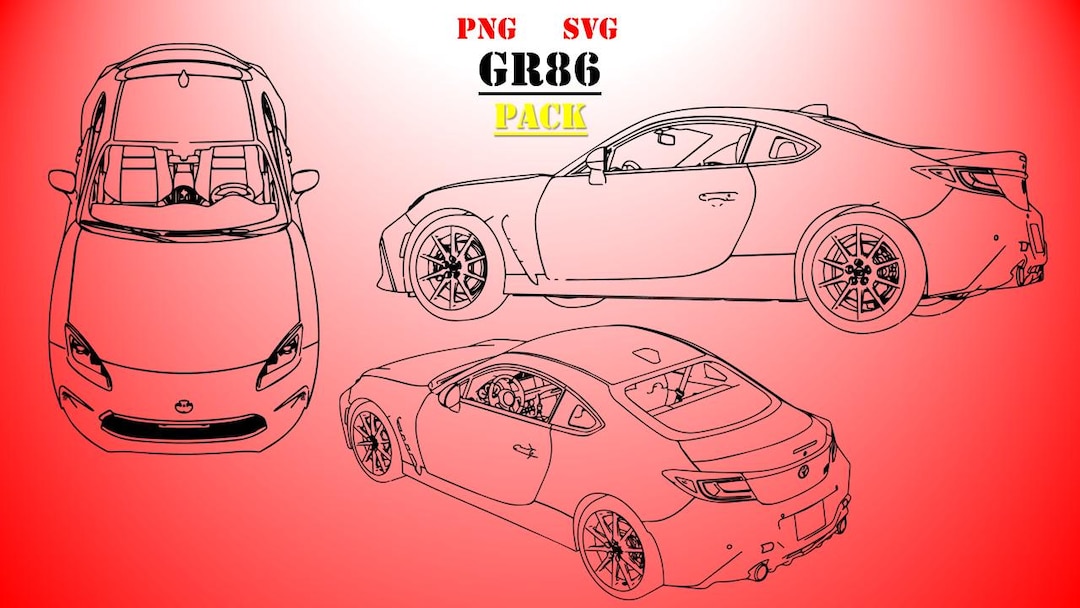 GR86 Pack SVG & PNG Formats Digital Vehicle Drawings. Ten 10 Line ...