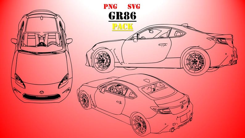 GR86 Pack SVG & PNG Formats Digital Vehicle Drawings. Ten 10 Line ...