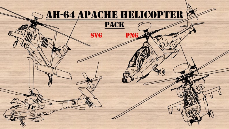 AH-64 Apache Helicopter Pack (SVG & PNG Formats) Digital Military ...