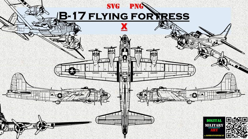 B-17 Flying Fortress SVG & PNG Formats. EXTRA Pack. Digital Military ...