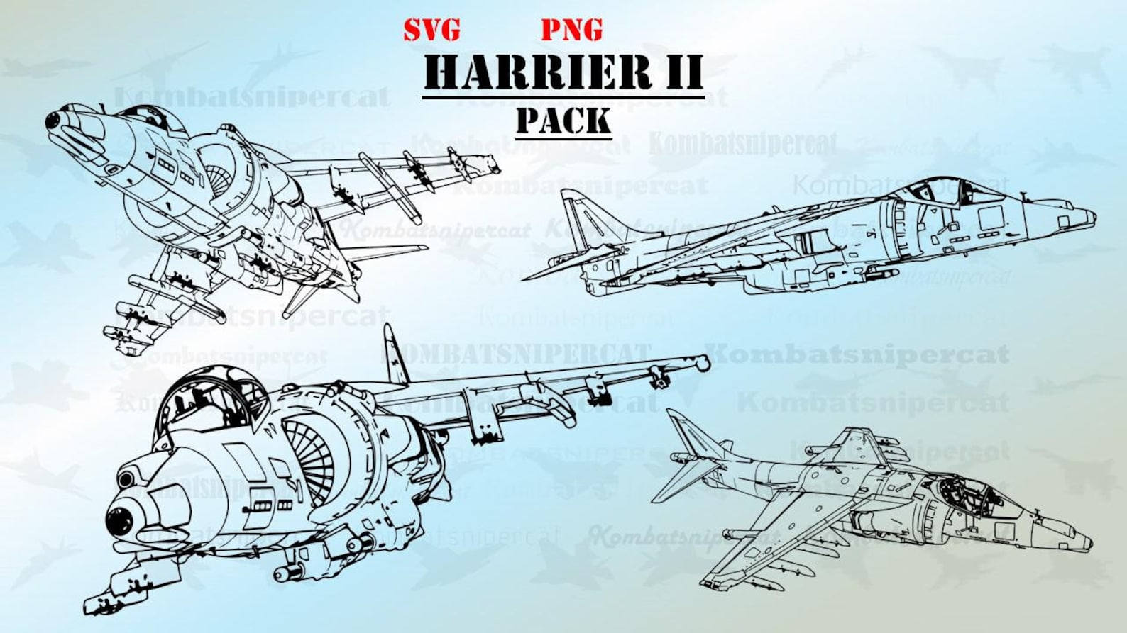 Harrier II Aircraft Pack (SVG & PNG Formats) Digital Military Drawings ...