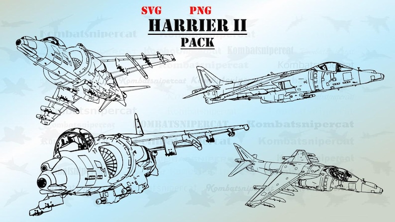 Harrier II Aircraft Pack (SVG & PNG Formats) Digital Military Drawings ...