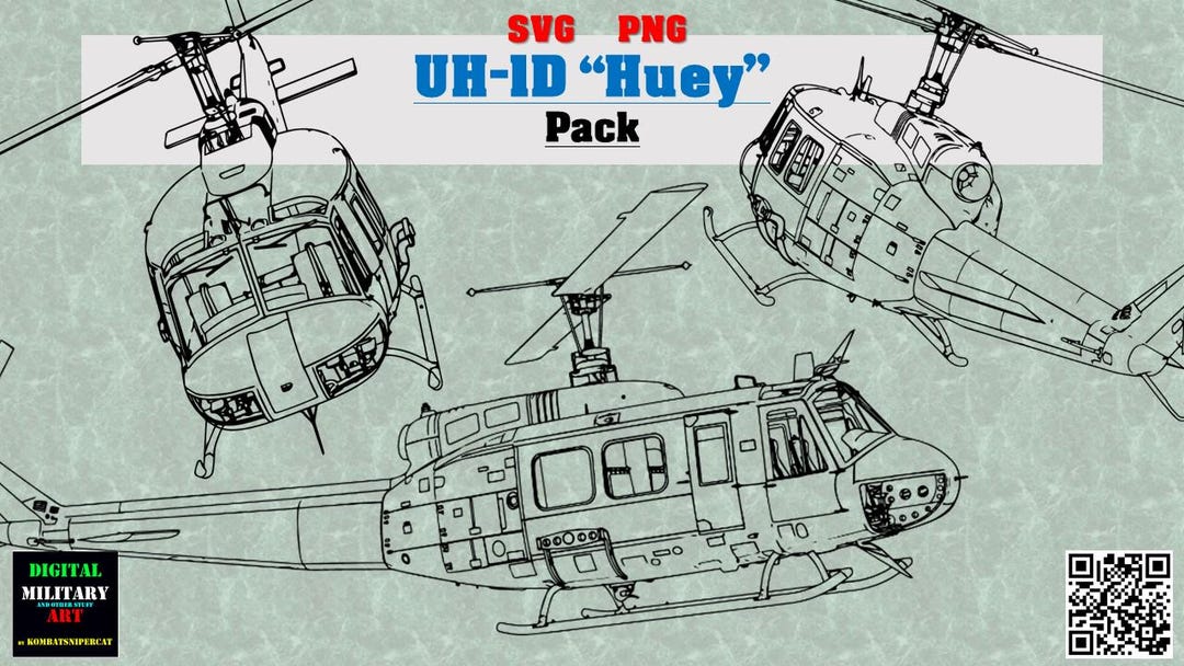UH-1D “huey” Helicopter Pack (SVG & PNG Formats) Digital Military ...