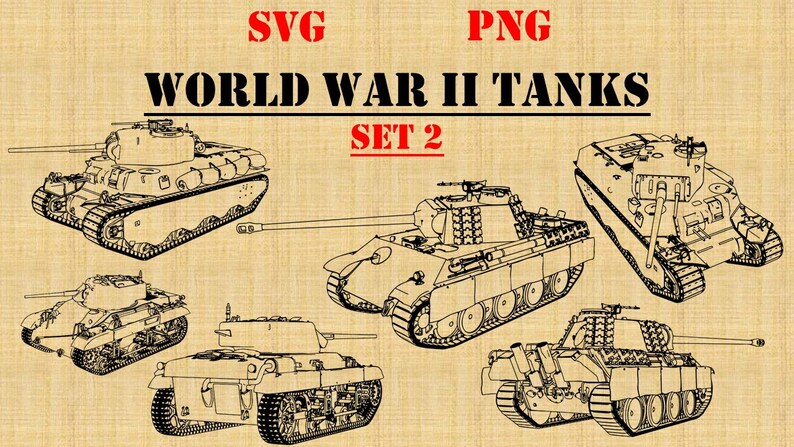 World War 2 Tanks Set 2 (SVG & PNG Formats) Digital Military Vehicle ...