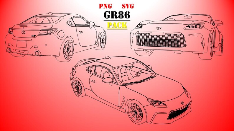 GR86 Pack SVG & PNG Formats Digital Vehicle Drawings. Ten 10 Line ...