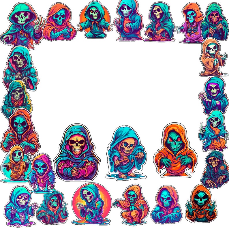Grim Reaper Sticker PNG Set, Skeleton Car Stickers Pack, Grim Reaper ...