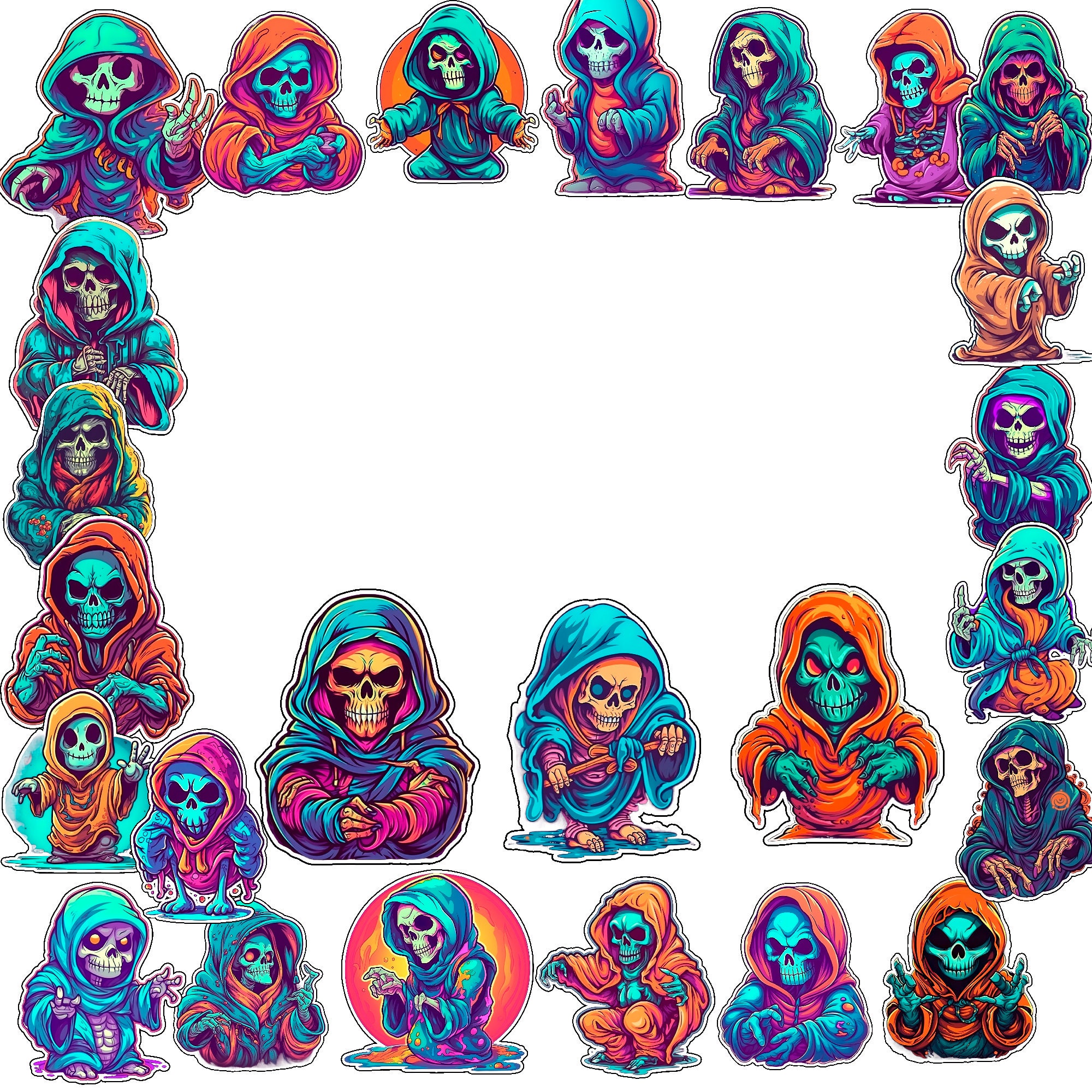 Grim Reaper Sticker PNG Set, Skeleton Car Stickers Pack, Grim Reaper ...