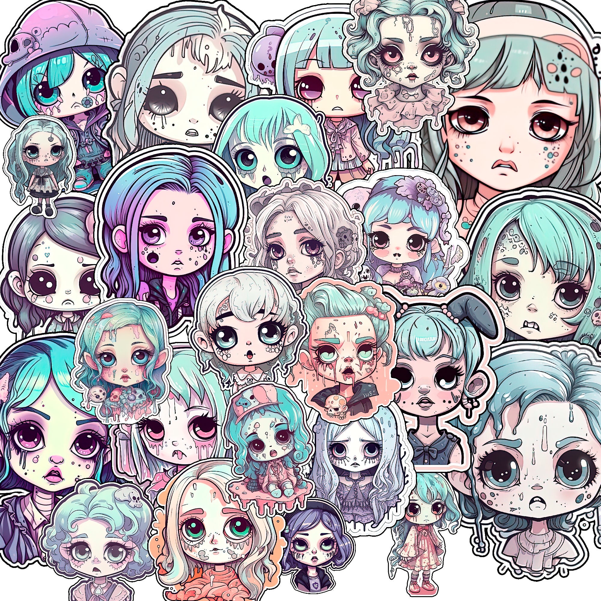 Cute Pastel Goth Stickers PNG Bundle Pack, Goth Pastel Digital Stickers ...
