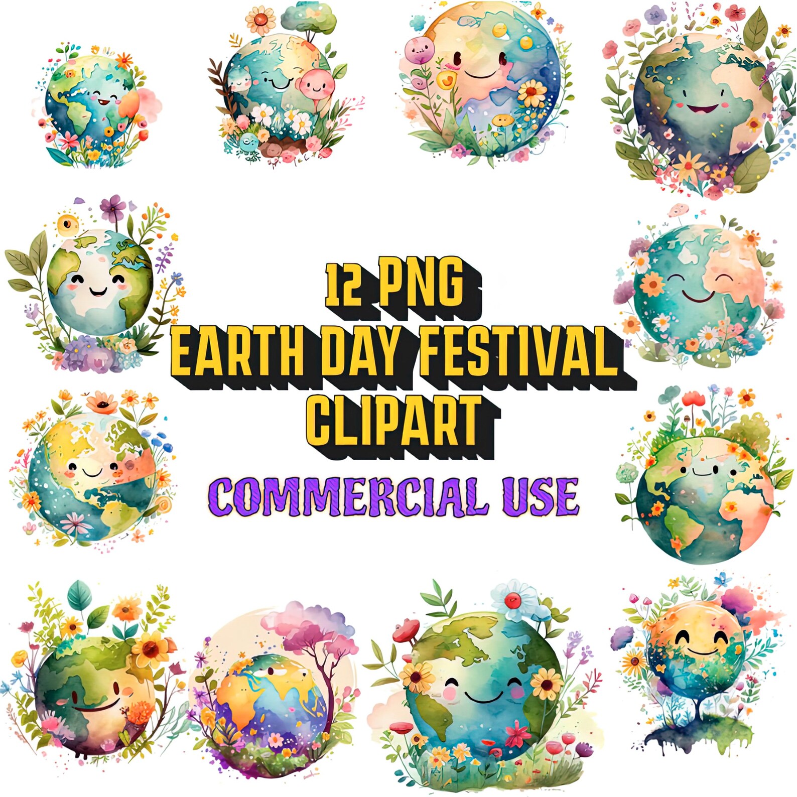 Earth Day Printable Clipart, Save the Planet, Watercolor Earth Day Clip ...