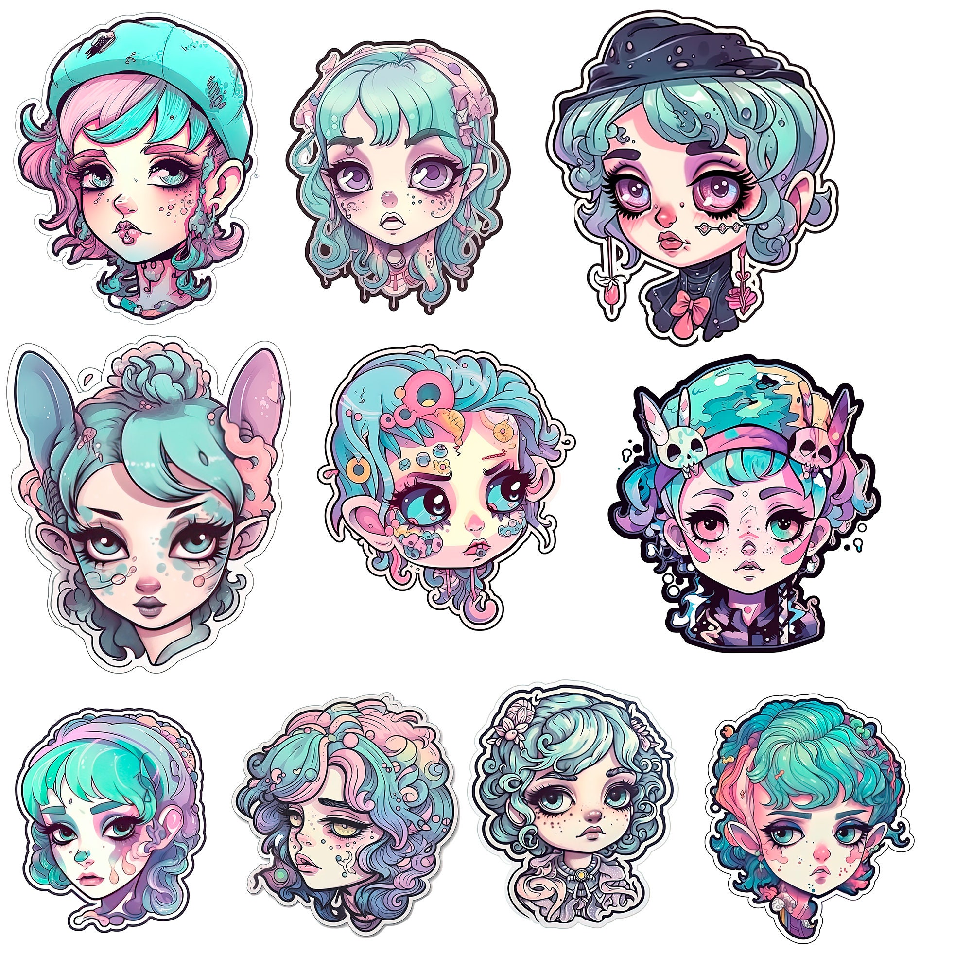 Cute Pastel Goth Stickers 40 PNG Bundle Pack, Goth Pastel Digital Clip ...