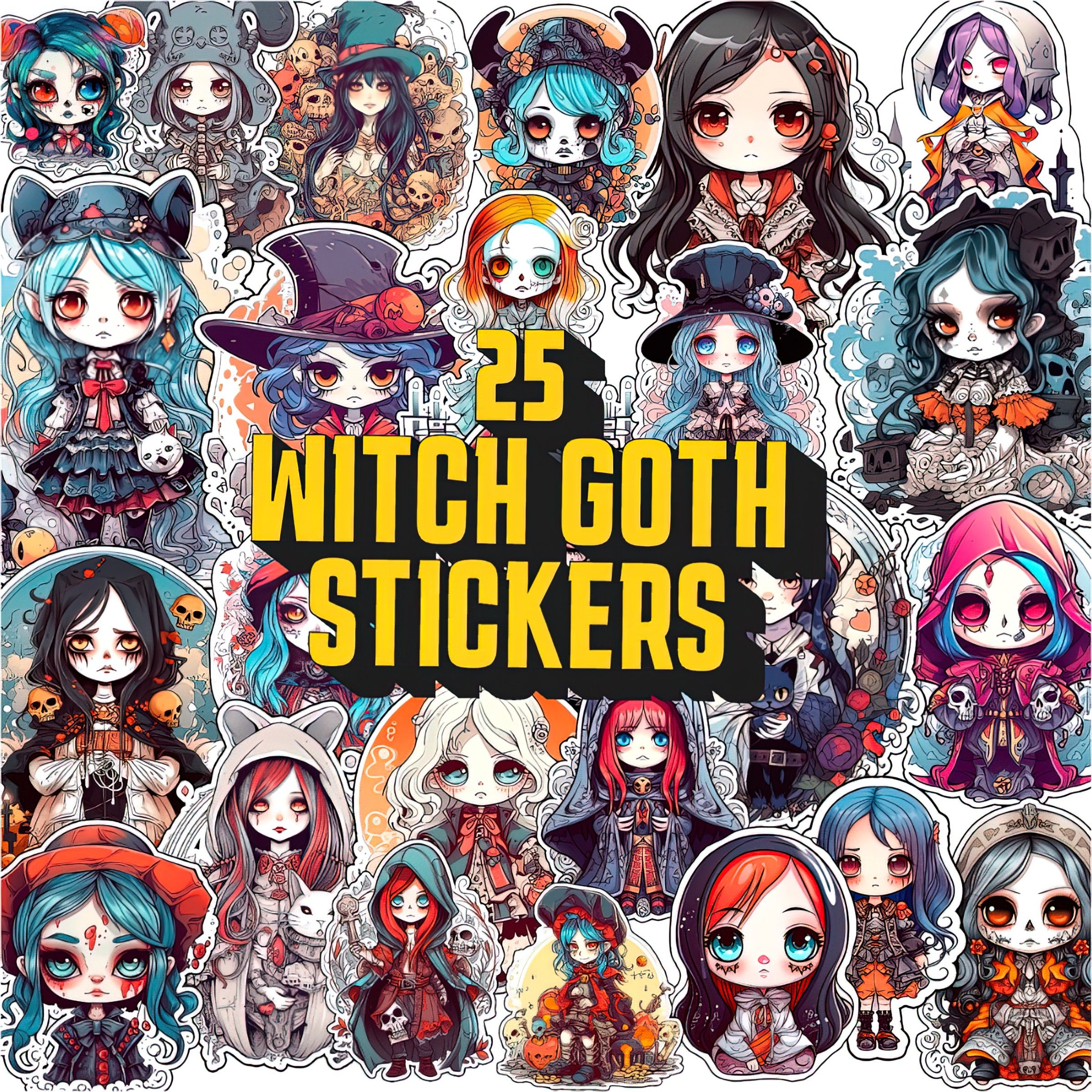 Cute Goth Witch Sticker PNG Bundle Pack, Goth Stickers, Goth Pastel ...