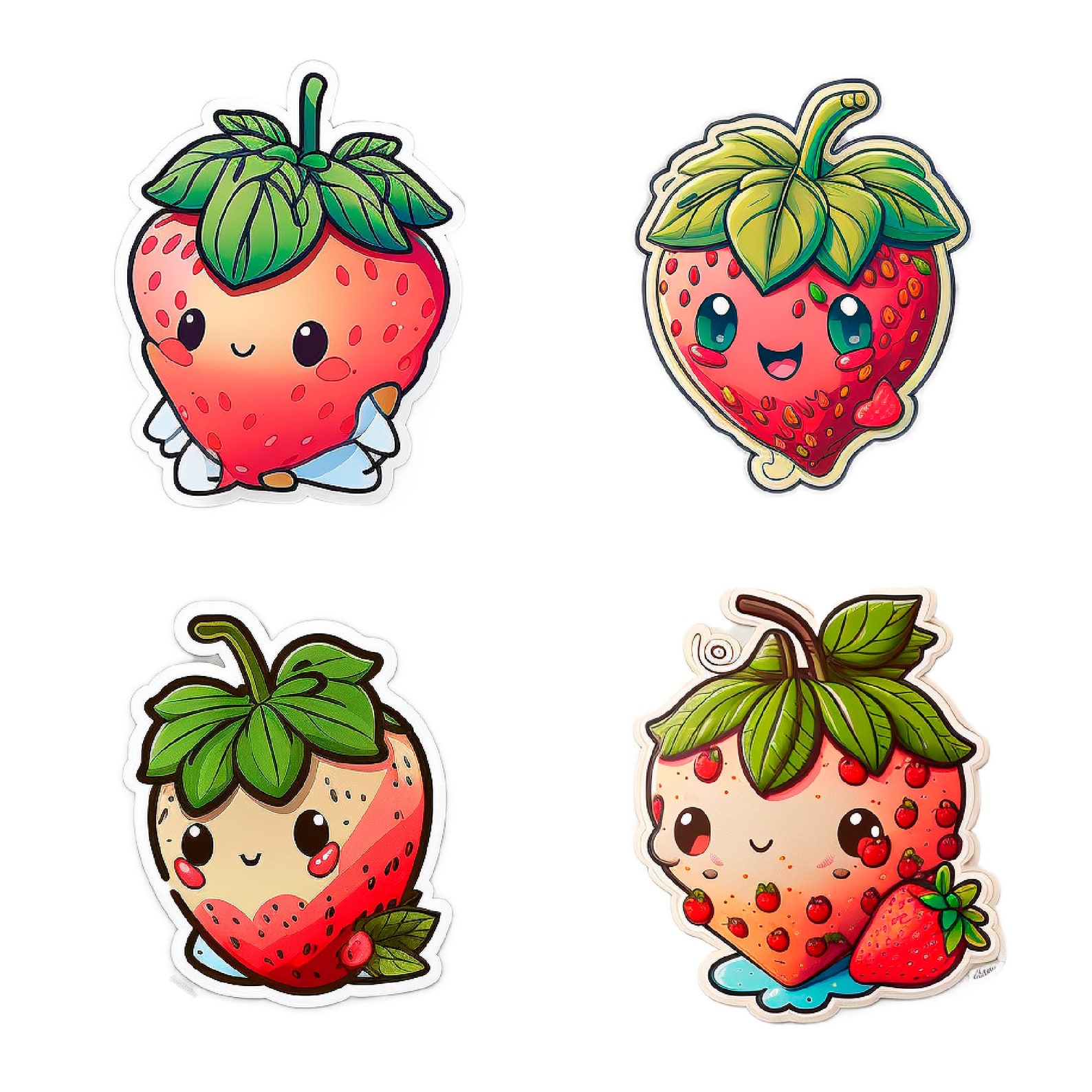 Cute Kawaii Strawberry Stickers, Strawberry Decal Sheet, Strawberry ...