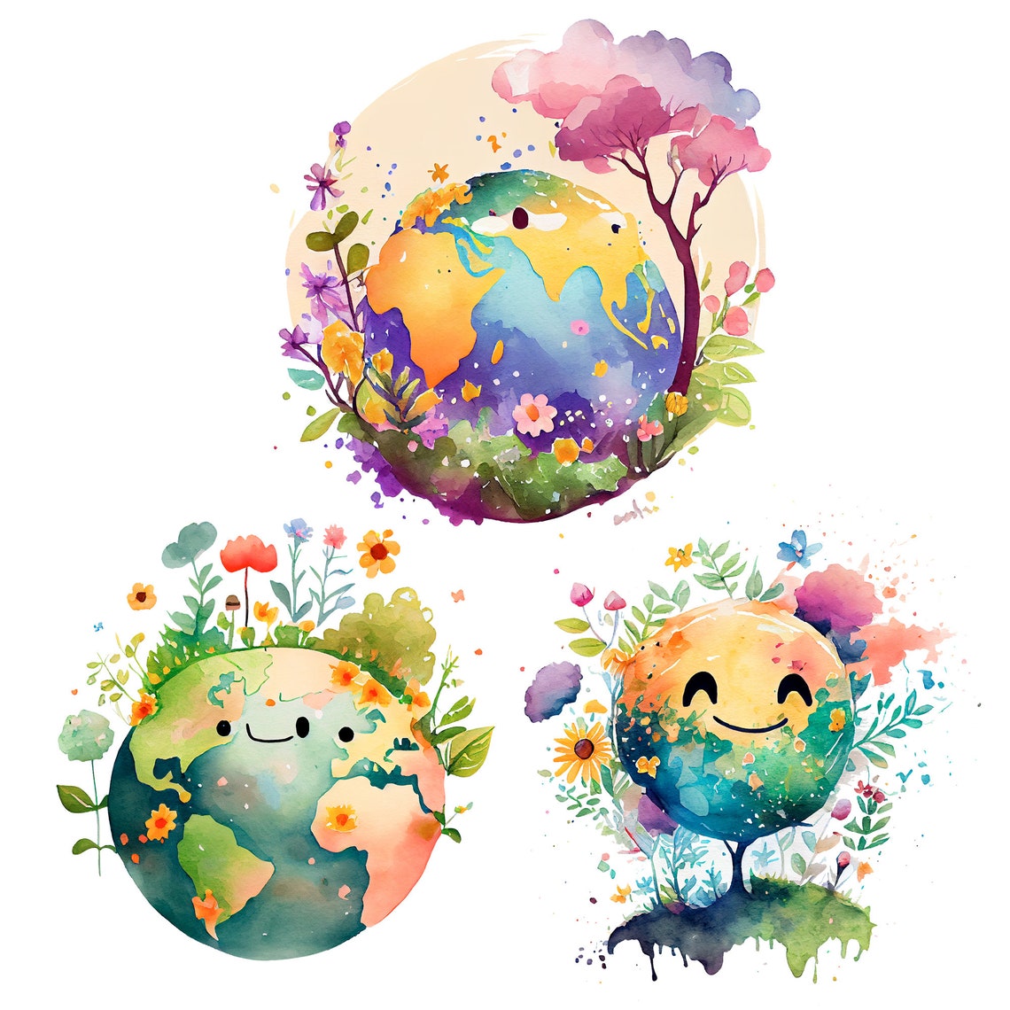 Earth Day Printable Clipart, Save the Planet, Watercolor Earth Day Clip ...