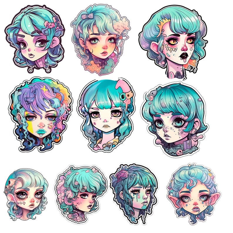 Cute Pastel Goth Stickers 40 PNG Bundle Pack, Goth Pastel Digital Clip ...