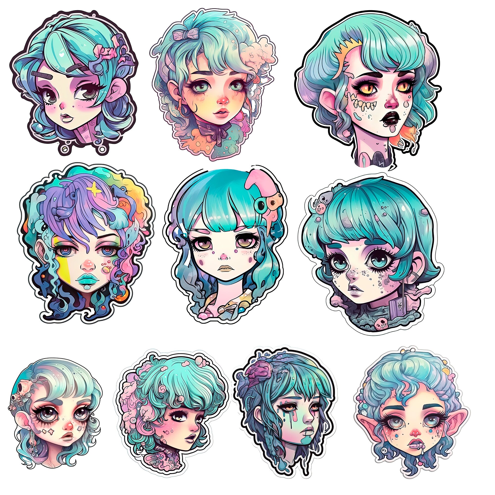 Cute Pastel Goth Stickers 40 PNG Bundle Pack, Goth Pastel Digital Clip ...