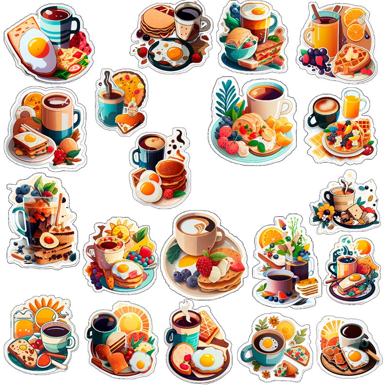 Tasty Breakfast Sticker Pack PNG, 20 Morning Meal Clipart Printable ...