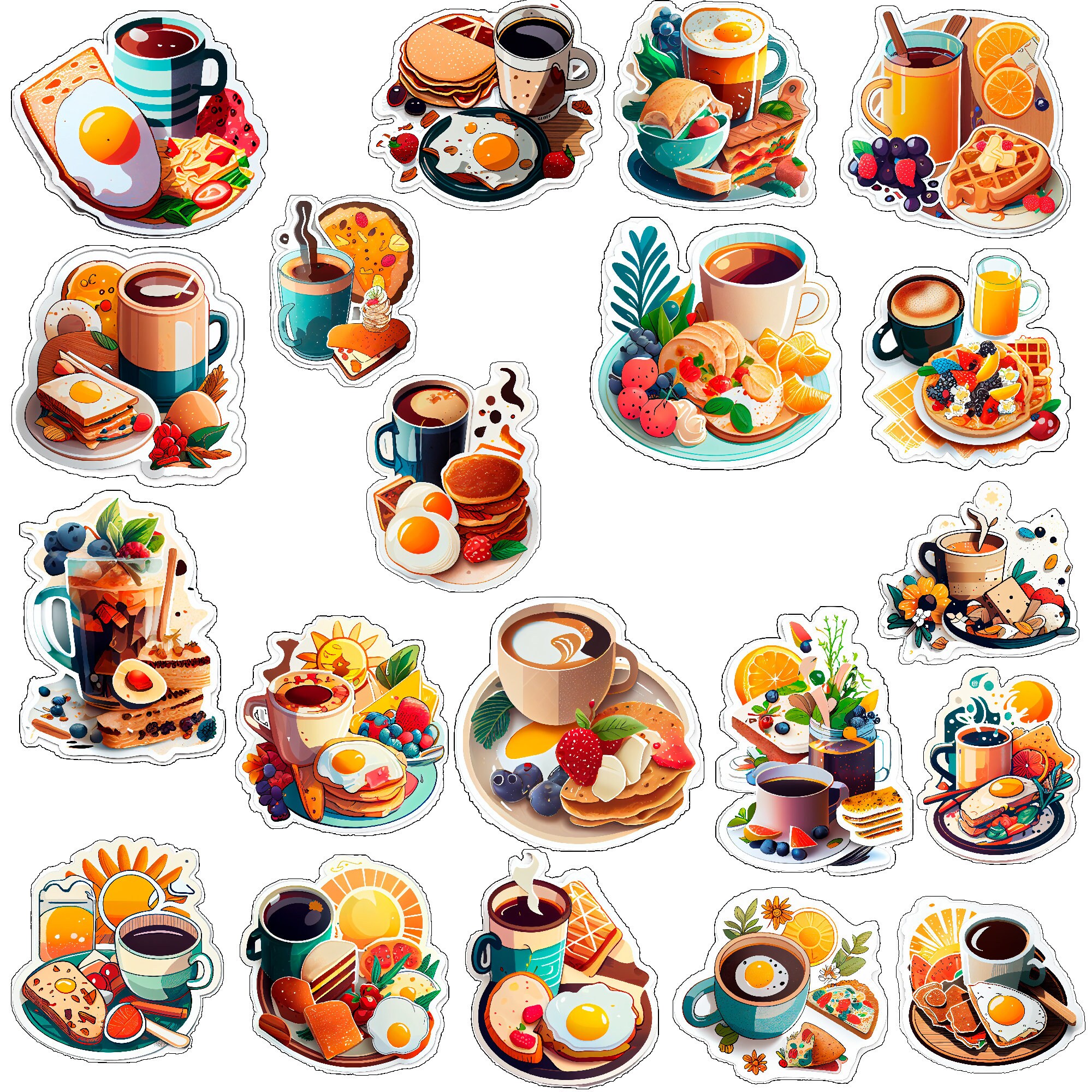 Tasty Breakfast Sticker Pack PNG, 20 Morning Meal Clipart Printable ...