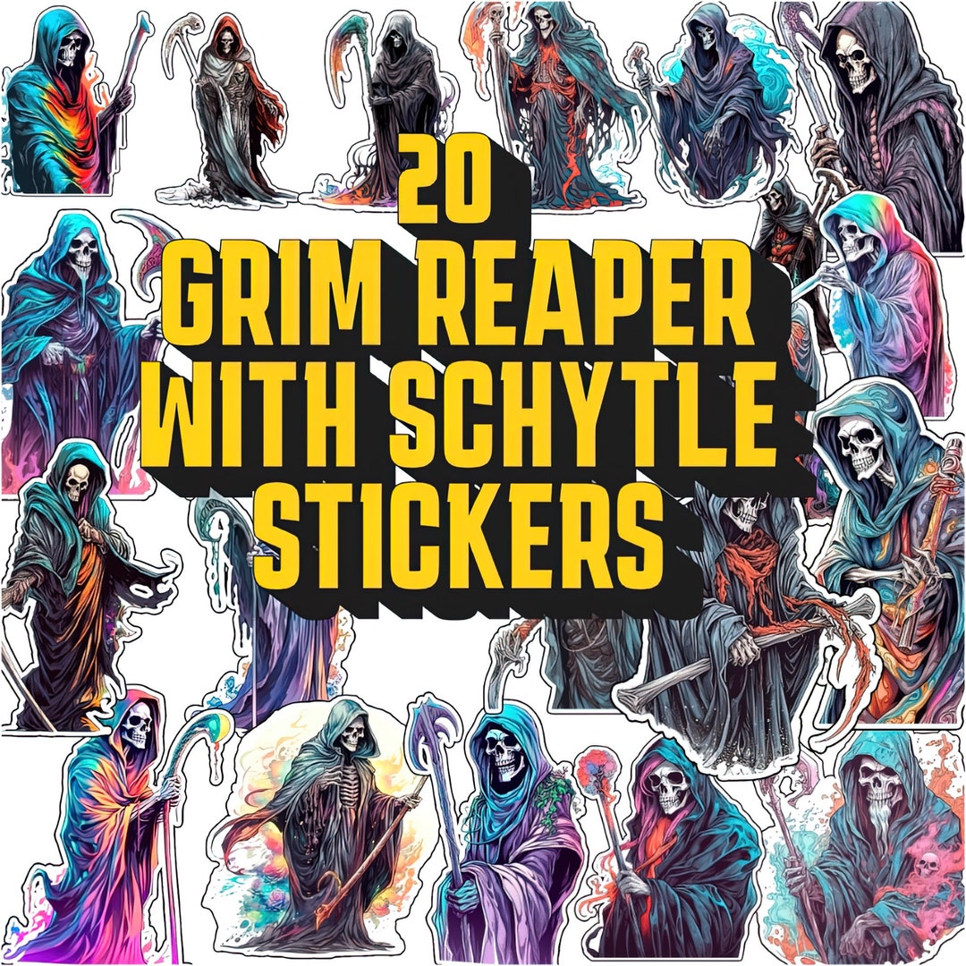Grim Reaper Sticker PNG Bundle, Gothic Sticker Set, Grim Reaper Car PNG ...