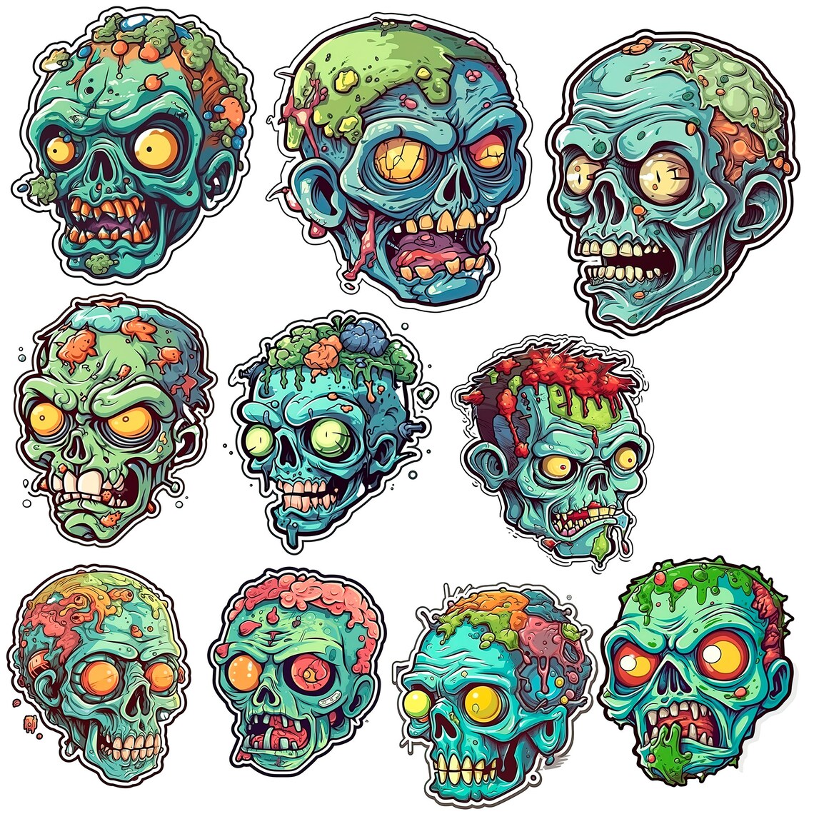 Undead Sticker Bundle Zombie Decals 70 PNG Digital Zombie Sticker Sheet ...