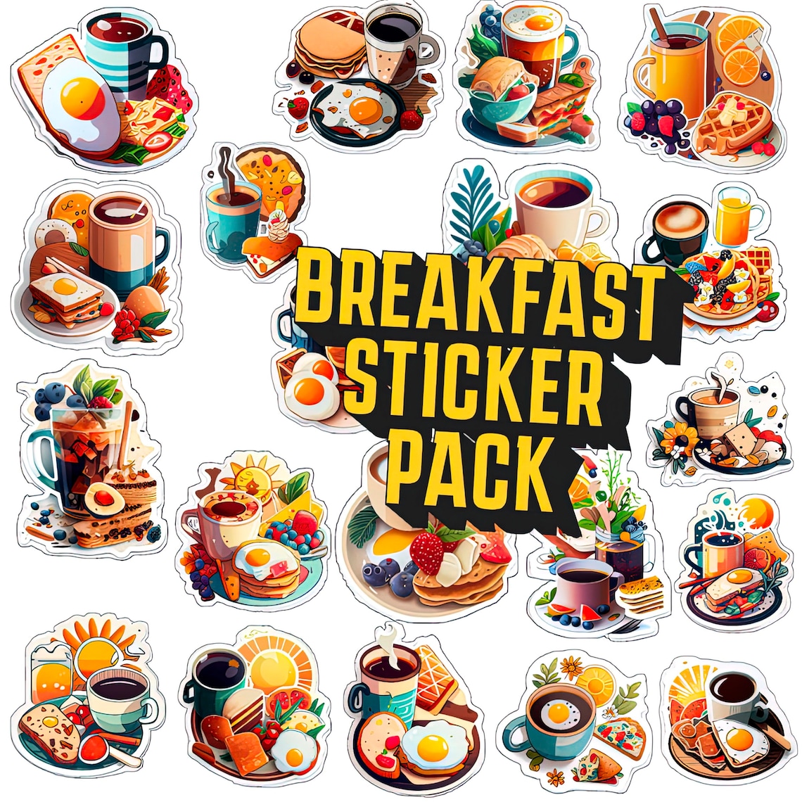 Tasty Breakfast Sticker Pack PNG, 20 Morning Meal Clipart Printable ...