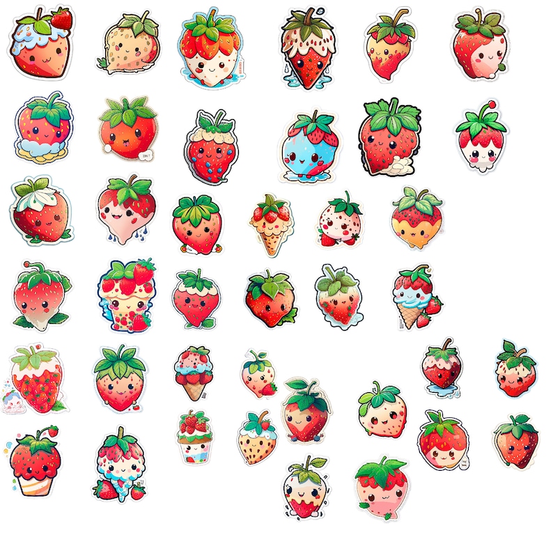 Cute Kawaii Strawberry Stickers, Strawberry Decal Sheet, Strawberry ...