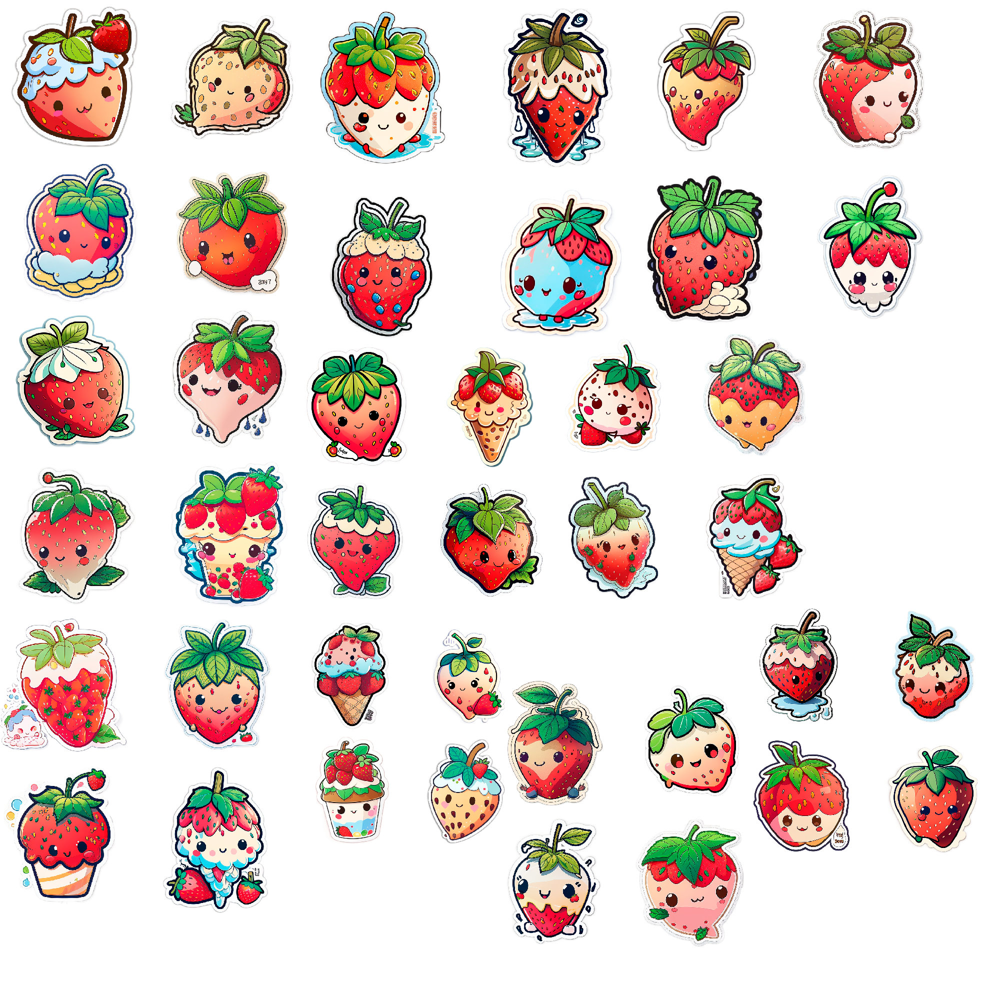 Cute Kawaii Strawberry Stickers, Strawberry Decal Sheet, Strawberry ...
