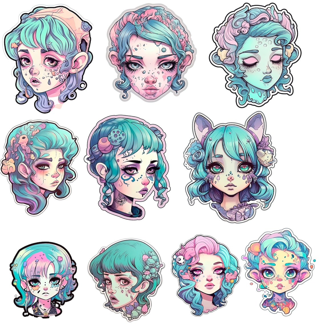 Cute Pastel Goth Stickers 40 PNG Bundle Pack, Goth Pastel Digital Clip ...