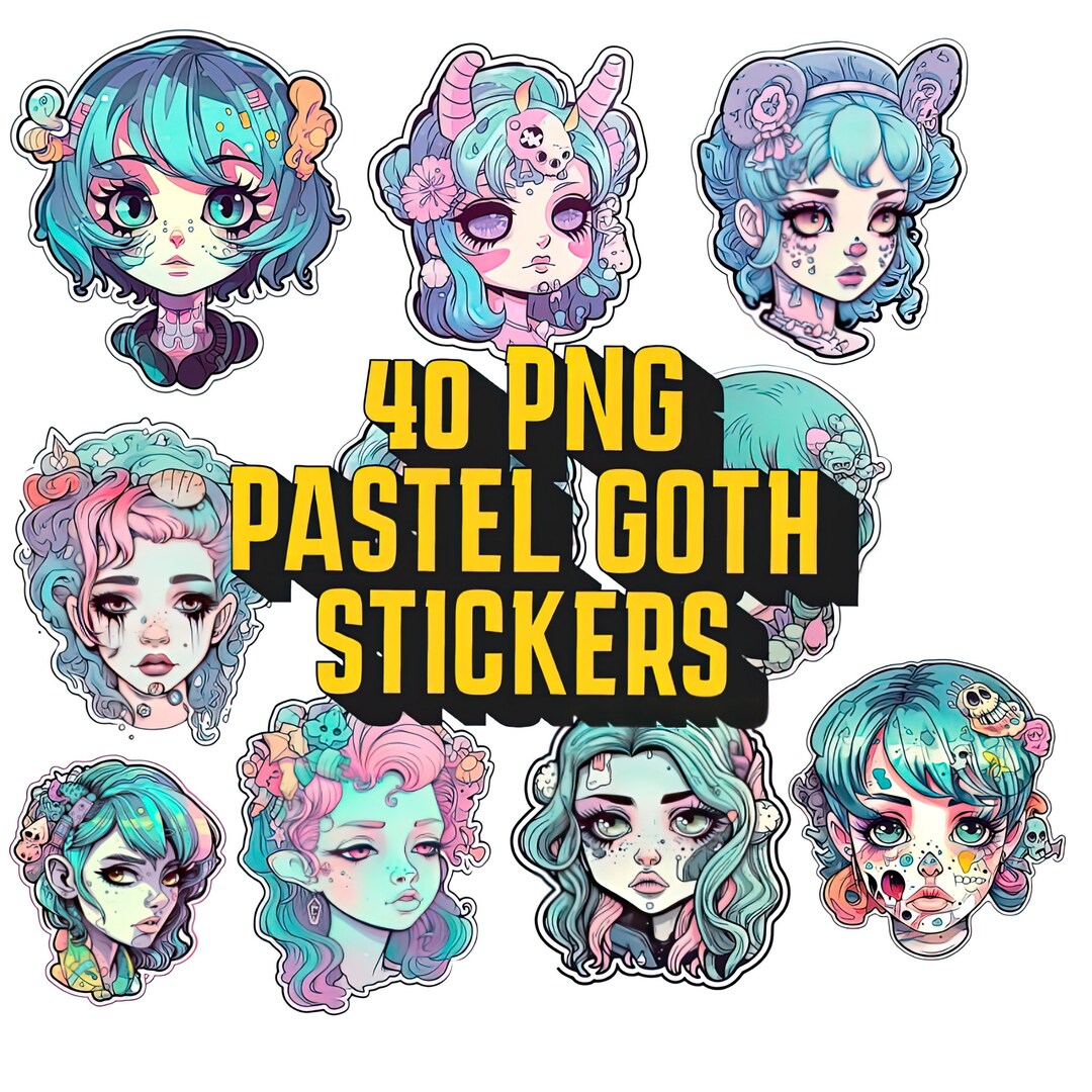 Cute Pastel Goth Stickers 40 PNG Bundle Pack, Goth Pastel Digital Clip ...
